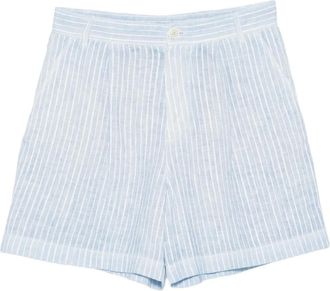 120% Lino Femme, Shorts, Bleu, Taille: 38 FR Striped Shorts