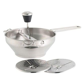 axentia 124152 Passiermühle aus Edelstahl inkl 3 Sieb-Einsätze-Passiersieb fein, silber, 9 x 32 x 22 cm