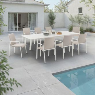 IDIMEX Gartenm&ouml;bel Set Verano, wei&szlig;/beige - mit 8 St&uuml;hlen und ausziehbarem Gartentisch, Aluminium und wetterfeste Textilene, stapelbar, strapazierf&auml;hig, Outd