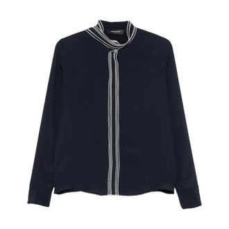 Fabiana Filippi Seidenmischungsbluse mit gestreiftem Halsschleifenband - - Blouses & Shirts - Damen - Blau - XS