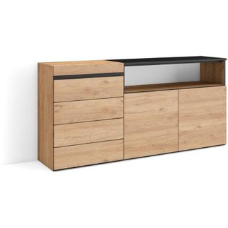 Skraut Home Kommode mit Schubladen, Aufbewahrungsschrank, 157x75x35 cm, F&uuml;r Schlafzimmer, Zimmer, Sideboard, Schrank, Moderner Stil, Eiche - Skraut Home