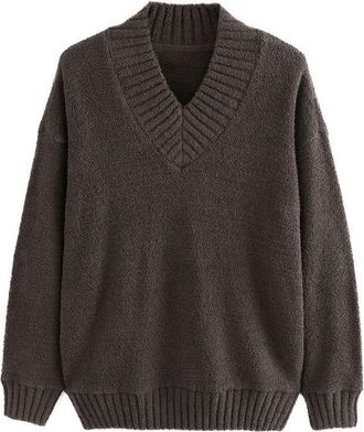 Next Strickpullover Flauschiges Teddy-Sweatshirt mit V-Ausschnitt (1-tlg)