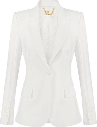 Elisabetta Franchi Femme, Vestes, Beige, Taille: 36 FR Veste Stretch Double Cr&ecirc;pe avec D&eacute;tails Bords Francs