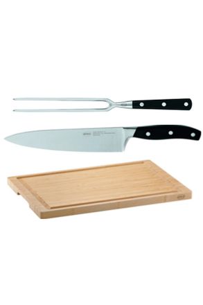 R&ouml;sle Tranchierset, Schwarz, Holz, Metall, Bambus, 33.5x3.5x40 cm, rostfrei, Kochen, K&uuml;chenmesser, Fleischmesser