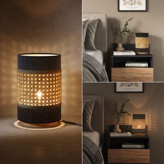 Vicco Tischlampe Morten, Rattan/Schwarz, 17.5 x 26.5 cm, Vicco