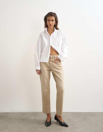 Topshop Orson Comfort-Stretch Straight-Leg-Ankle-Grazer-Jeans in Winter Oat-Neutral