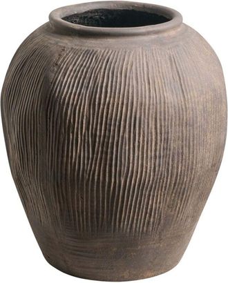Beliani Vase &agrave; Fleurs pour lExt&eacute;rieur et Int&eacute;rieur en Fibre dArgile Forme Ronde Marron Katerini