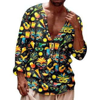 Generic 2026 Costume de f&ecirc;te pour homme Printemps &eacute;t&eacute; Bouton Ba Sh manches longues Revers imprim&eacute; sur toute la longueur T-shirt, multicolore, 3XL