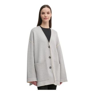 Oui Strickjacke mit aufgesetzten Taschen - - Knitwear - Damen - Grau - S