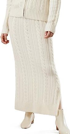 LilySilk Jupe maxi en tricot de laine et cachemire super douce et confortable élégante avec fente latérale, Blanc., M