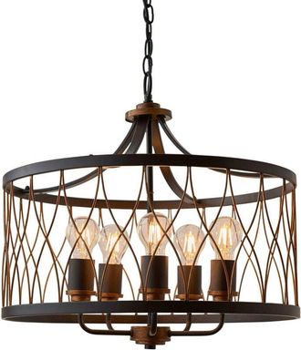 Endon Lighting Heston - Suspension de plafond cylindrique &agrave; 5 ampoules, noir mat, effet bronze rustique, E27