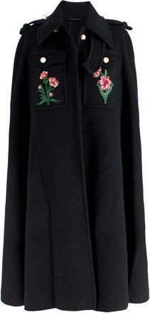 Gucci Black Cape with Floral Embroidery Size S