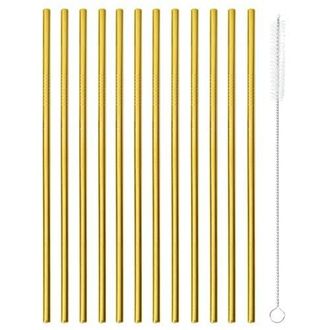 Paderno 41490G00 12 Strohhalme Cm 21,5 C/Bürste Edelstahl AISI 304, Gold, Stahl 18/10