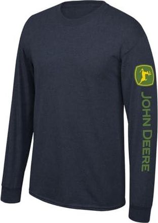 John Deere Mens Solid Navy Long Sleeve T-Shirt w/Logo on Sleeve (Small)
