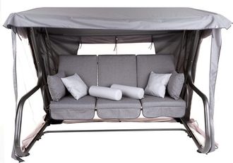 Patio Hollywoodschaukel 4 Sitzer mit Liegefunktion 179 cm Venezia Lux Sitzpolster grau Sonnendach Moskitonetz Seitentische Dekokissen