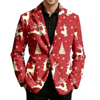 Generic Blazer Homme Déguisement de Noël, Veste de Costume Masculin en Velours côtelé avec Impression Festive pour Occasions Formelles et réceptions Nocturnes
