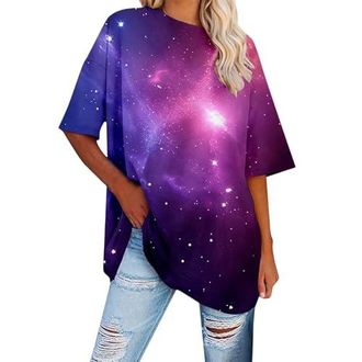 Generic T-shirt Galaxy pour femme - Imprim&eacute; galaxie - Tendance - Ciel &eacute;toil&eacute; - &Eacute;t&eacute; - Costume de carnaval - Costume de galaxie - Univers - Manches courtes, Lil