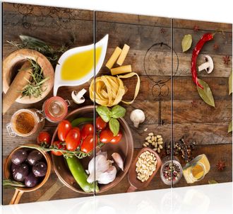 Runa Art Wandbilder K&uuml;che - Gew&uuml;rze Bild XXL Esszimmer K&uuml;chenbilder Braun Essen Lebensmittel 120 x 80 cm 3 Teilig 019231a