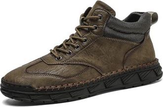 Generic Bottines en cuir pour homme - Couture &agrave; la main - Style d&eacute;contract&eacute; - Vintage - Lacets - Avec soutien de la vo&ucirc;te plantaire - Antid&eacute;rapantes - Imperm&eacute;