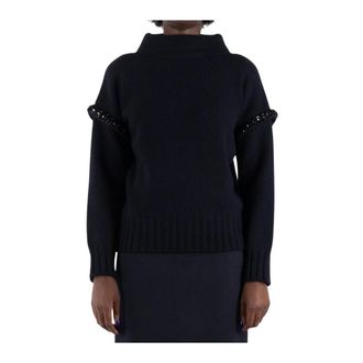 Max Mara Femme, Pulls, Bleu, Taille: 38 FR Pull en Laine Col Rond Bleu