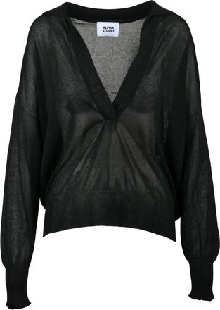Alpha Studio Femme, Pulls, Noir, Taille: 36 FR Polo Ampia