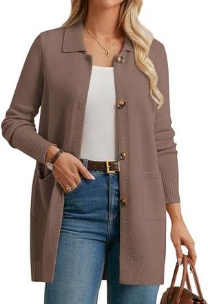 Grace Karin Veste en tricot femme automne longue chaude &agrave; manches longues cardigan ouvert devant avec poches, XL