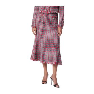 Self Portrait Jupe mi-longue effiloch&eacute;e - Femme - Jupes - Rouge - Taille: 42 FR
