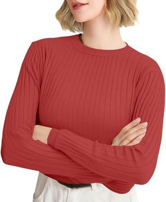 Generic Pull surdimensionné en polaire tricotée à col rond pour femme, pull en tricot côtelé confortable, couleur unie, pull confortable pour femme, coupe amp