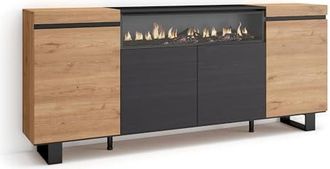 Skraut Home | Sideboard, Highboard | Kommode, Komodenschrank | 200x87x35cm | 4 Türen | Elektrokamin. Maße | Industriedesign | Moderner Stil | Eiche Schwarz
