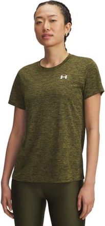 Under Armour T-Shirt Tech Twist à Manches Courtes pour Femme, (308) Expedition Vert/Blanc, Taille L