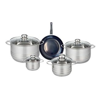 Fackelmann ELO 9712150 Batterie de cuisine 5 pièces, Ensemble de 1 Poêle de cuisson 20 cm et 4 faitouts 12, 16, 20 et 24 cm Elo Prima Brillant, inox, induction