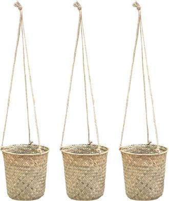 Hemoton 3stücke Handgewebte Aufbewahrungskörbe Aus Seegras Dekorativer Hängender Blumenkorb Für Pflanzen Stilvolle Organizer Für Schreibtisch Und Wanddekorati