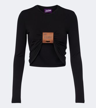 Jean Paul Gaultier Cropped T-Shirt aus Jersey mit Leder