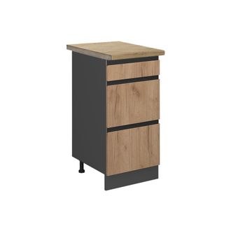Vicco K&uuml;chenunterschrank R-Line, Goldkraft Eiche/Anthrazit, 40 cm mit Schubladen, AP Eiche