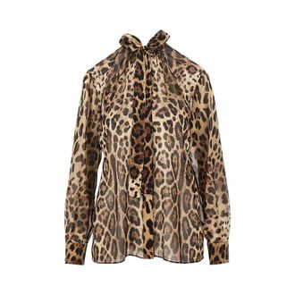 Dolce & Gabbana Silk georgette shirt with Leo print Woman 40