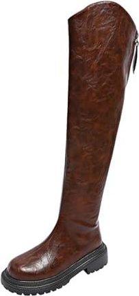 Generic Bottes hautes pour femme - Extensibles et confortables - Style western - Style r&eacute;tro - Talon bas &eacute;pais - Fermeture &eacute;clair dans le dos - Coupe large au