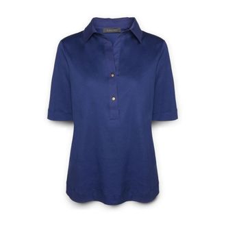 Elena Miro T-Shirt mit Kragen und Kn&ouml;pfen - - Tops - Damen - Blau - L