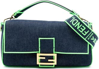 Fendi Hobo Bags - Large Denim Baguette Satchel - Gr. unisize - in Blau - f&uuml;r Damen