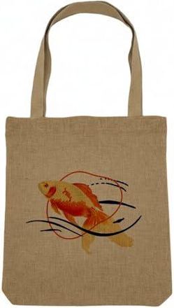 Fabulous Sac Shopping Tote Bag Aspect Lin - Koi Poisson Minimaliste Carpe Biologie Illustration Ancienne - Sac de Courses Toile Epaisse 360g Beige Naturel Caba