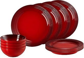 LE CREUSET Le Creuset 12-teiliges Geschirrset aus Steinzeug, Kirschrot, 79351000607081