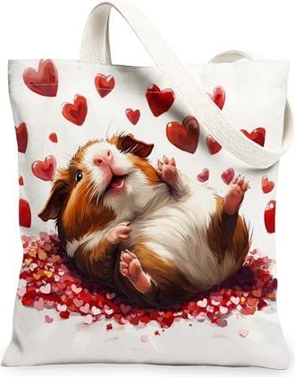 Generic Sac fourre-tout en toile de cochon dInde pour le shopping 33 x 38 cm, sac d&eacute;picerie r&eacute;utilisable pour la Saint-Valentin, sac d&eacute;picerie r&eacute;utilisable po