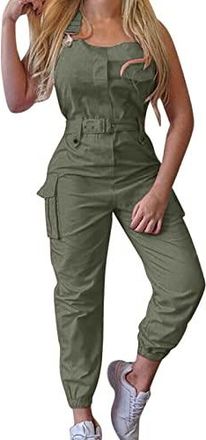 Generic Combinaison d&eacute;t&eacute; habill&eacute;e sans manches &agrave; bretelles pour femme, combinaison vert militaire, combinaison pour femme, combinaison &agrave; bretelles, combinaiso