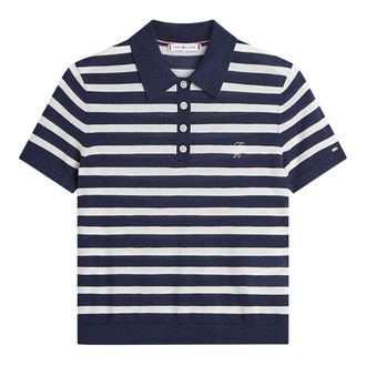 Tommy Hilfiger Femme, Tops, Bleu, Taille: 42 FR Chemise Polo Ray&eacute;e
