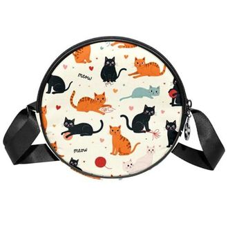 Generic Sac &agrave; bandouli&egrave;re Circle pour femme, petit sac &agrave; bandouli&egrave;re Cat Meow avec fermeture &eacute;clair, bretelles r&eacute;glables, sac &agrave; main rond d&eacute;contract&eacute; pour fem