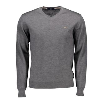 Harmont & Blaine Grauer Wollpullover- Langarm- V-Ausschnitt- Logo - - Knitwear - Herren - Grau - 2XL