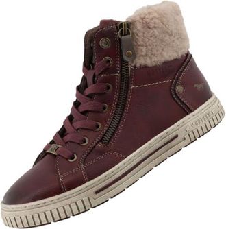 Mustang Jeans Tennis bordeaux &agrave; talon plat avec des lacets et un zip lat&eacute;ral - Taille numeric_39