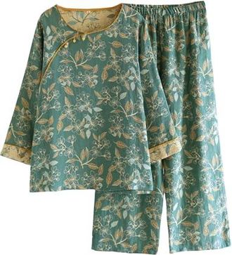 Generic Ensemble de sport 2 pi&egrave;ces pour femme - Tenue d&eacute;t&eacute; d&eacute;contract&eacute;e en lin - Haut &agrave; manches 3/4 - Taille haute et pantalon large avec poches - Ensemble de