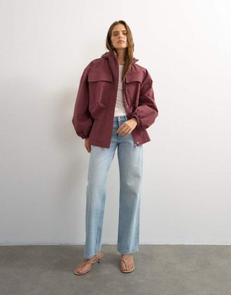 Topshop anorak &agrave; capuche &agrave; taille cintr&eacute;e en blackberry-VIOLET