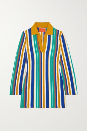 La DoubleJ Bay Minikleid Aus Gestreiftem Baumwoll-rippstrick - Blau