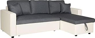 Happy Garden Canapé dangle Convertible Clark 3 Places en Tissu et Simili Gris chiné et Blanc Canapé avec méridienne réversible et Coffre de Rangement